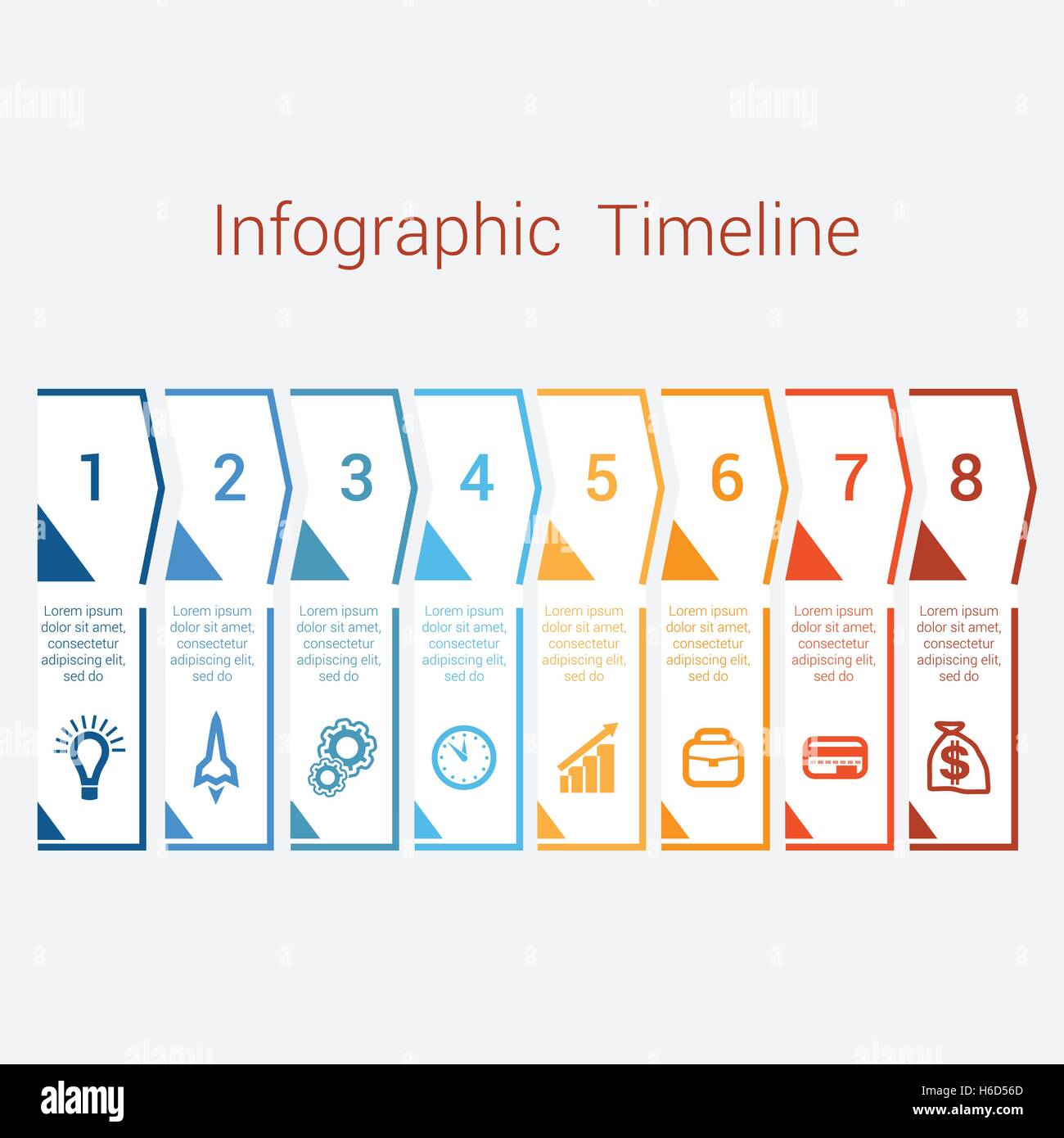 Timeline Infographic colored arrows from lines. Area chart Business ...
