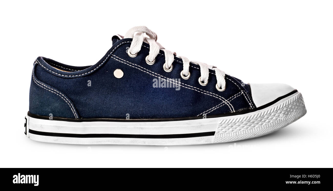 Single blue sport shoe isolated on white background Stock Photo - Alamy