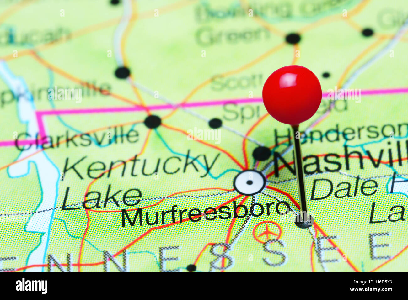Murfreesboro pinned on a map of Tennessee, USA Stock Photo - Alamy
