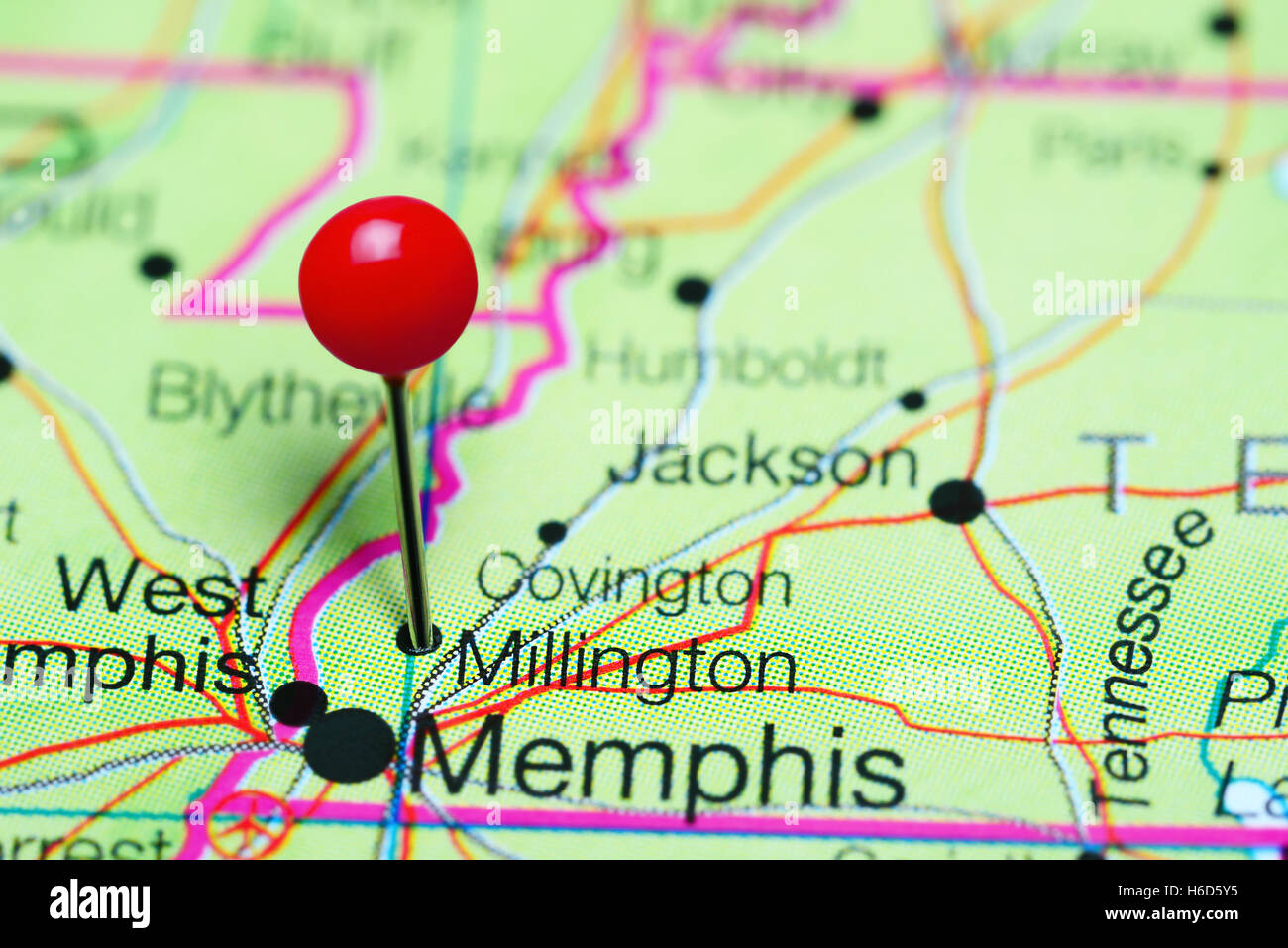 Millington pinned on a map of Tennessee, USA Stock Photo - Alamy