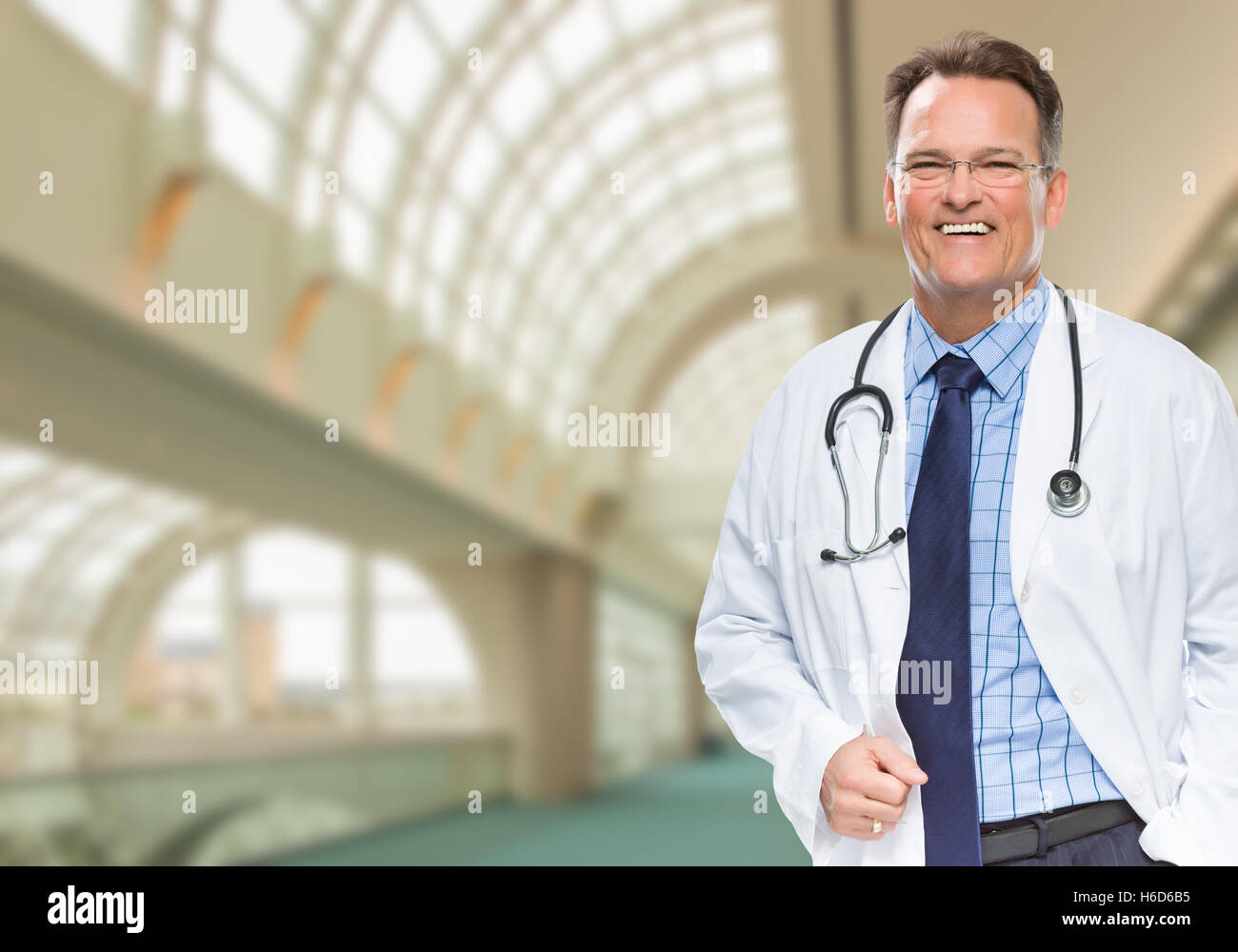 Handsome Male Doctor or Nurse Standing Inside Hospital Building Stock ...