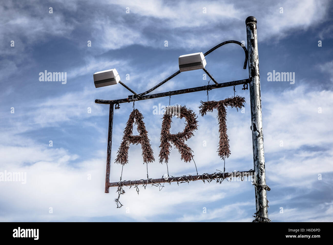 A sign for art in Provincetown, Massachusetts on the tip of Cape Cod ...