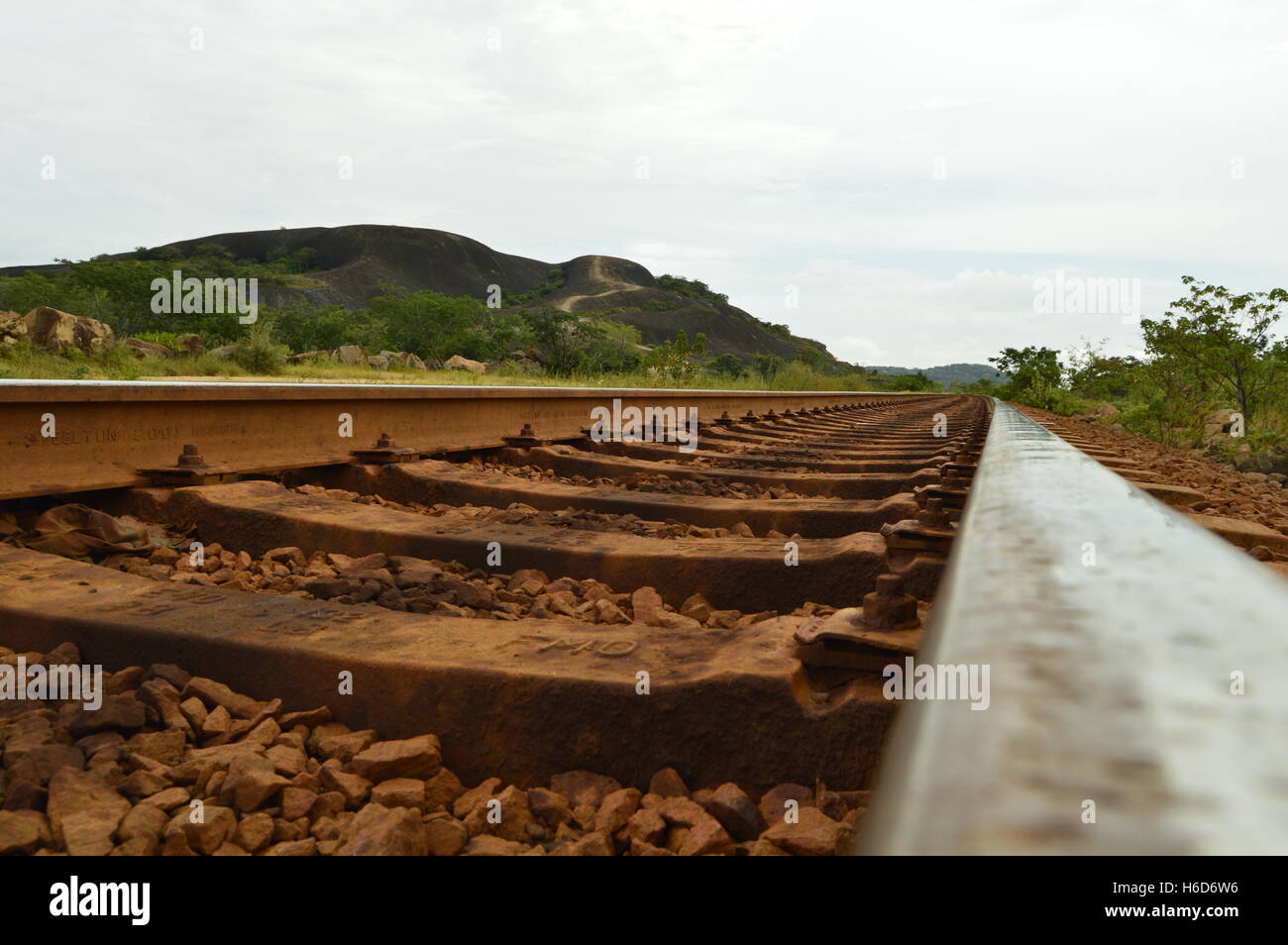 Landscape with a railroad train Stock Photo - Alamy