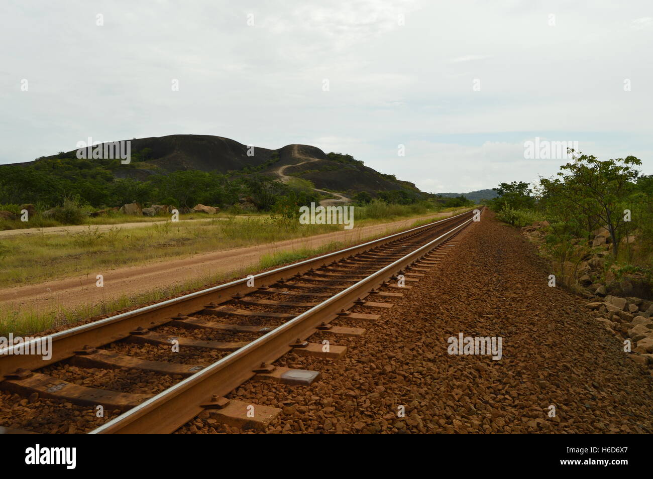 Landscape with a railroad train Stock Photo - Alamy