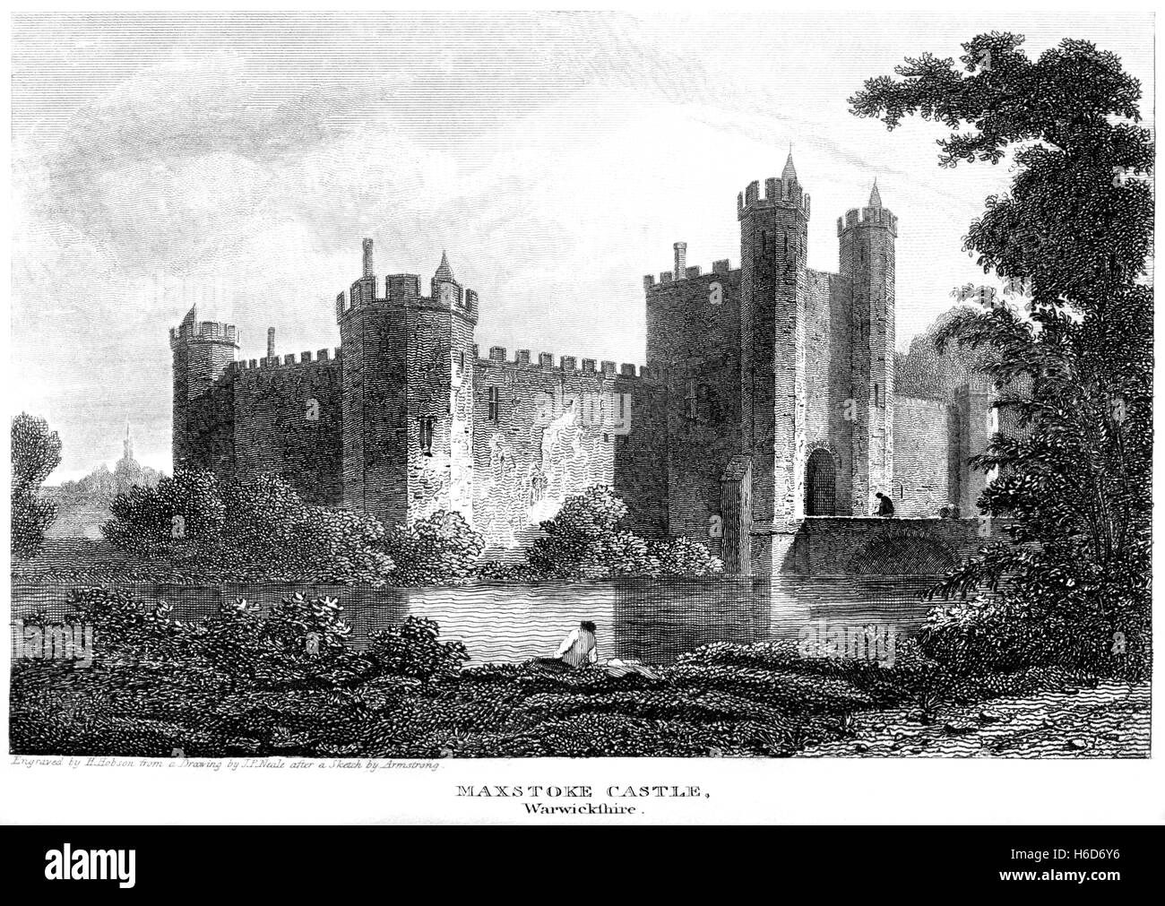 An engraving of Maxstoke Castle, Warwickshire scanned at high ...
