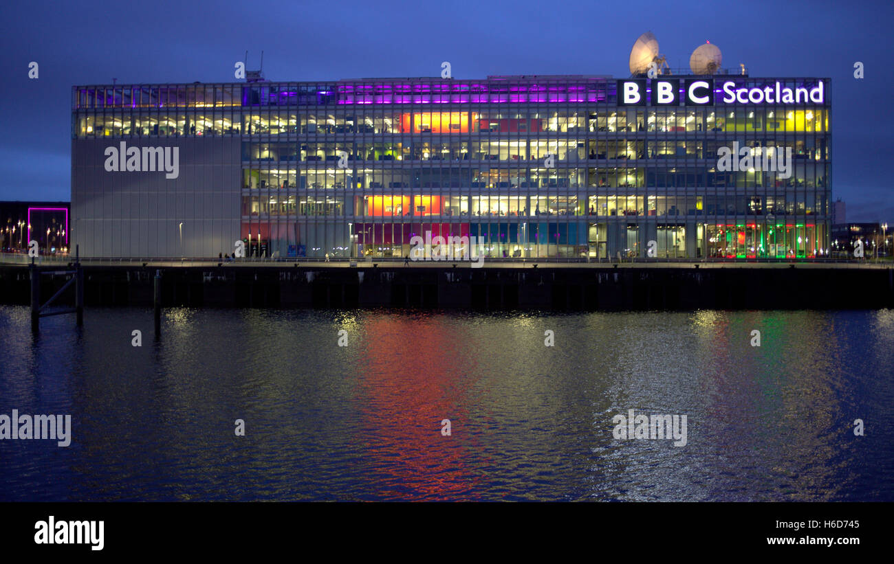 BBC Scotland headquarters at pacific quay Glasgow at night Stock Photo ...