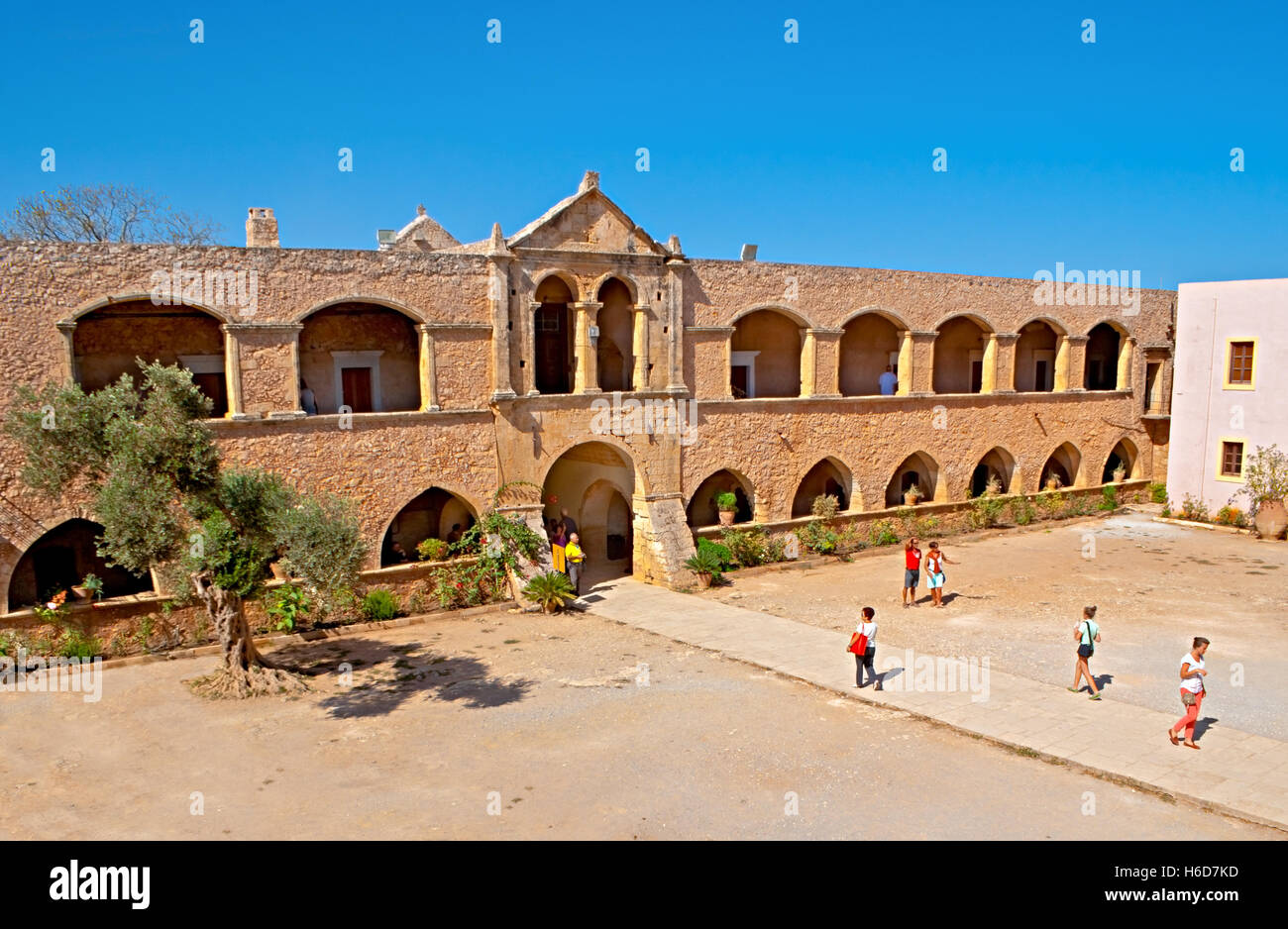 Courtyard of Arkadi Monastery with a view on construction, named ...