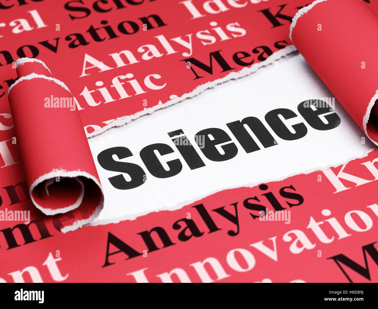 Science concept: black text Science under the piece of torn paper Stock ...