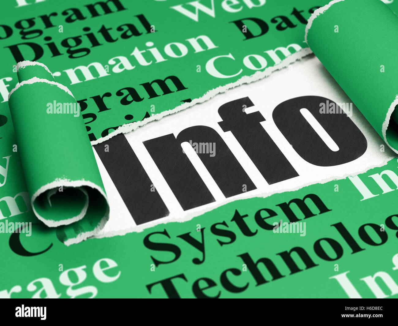 Information concept: black text Info under the piece of torn paper ...