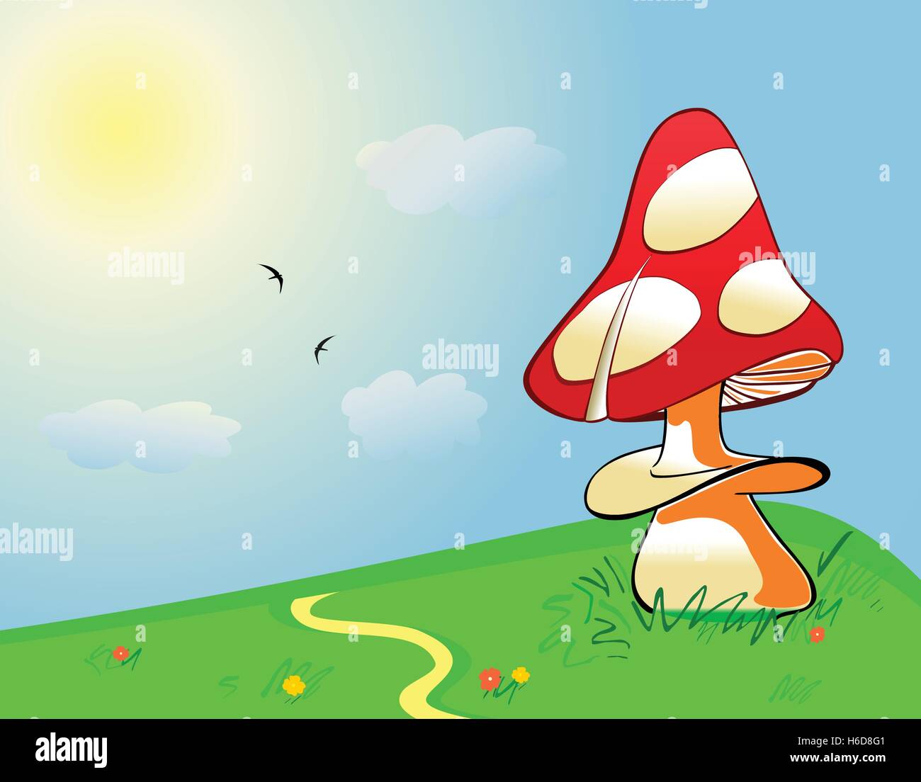 Summer landscape. Mushroom on green field Stock Vector Image & Art - Alamy