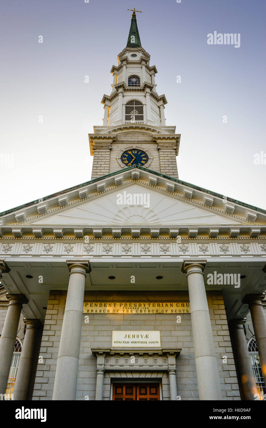 An upward view of the steeple atop the historical Independent ...