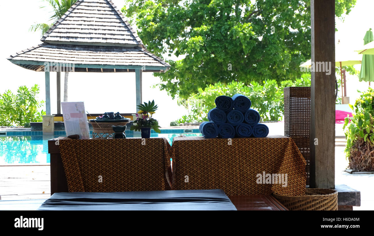 outdoor spa and massage place near resort pool Stock Photo - Alamy