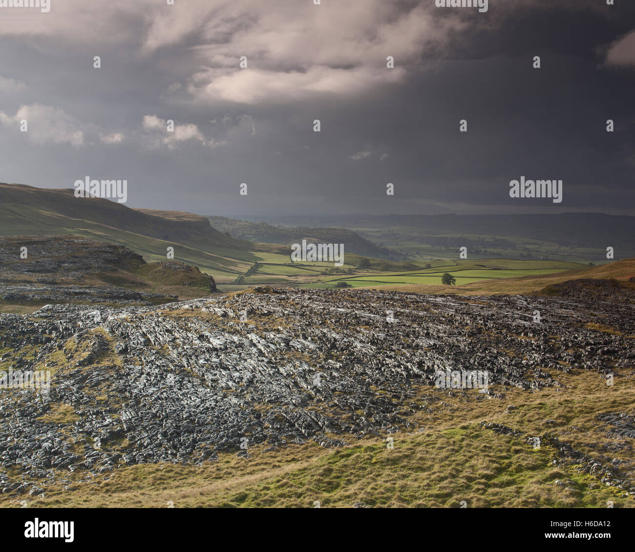 View down Crummackdale showing the Limestone pavements at Sulber Nick ...