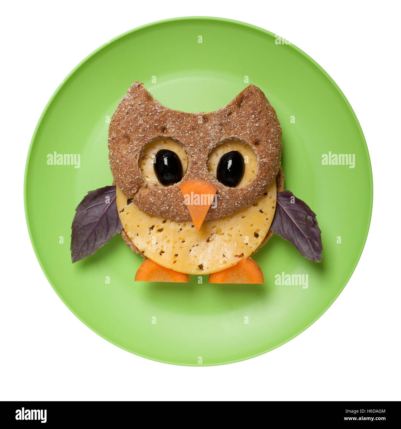 Owl made of bread and cheese on plate Stock Photo - Alamy