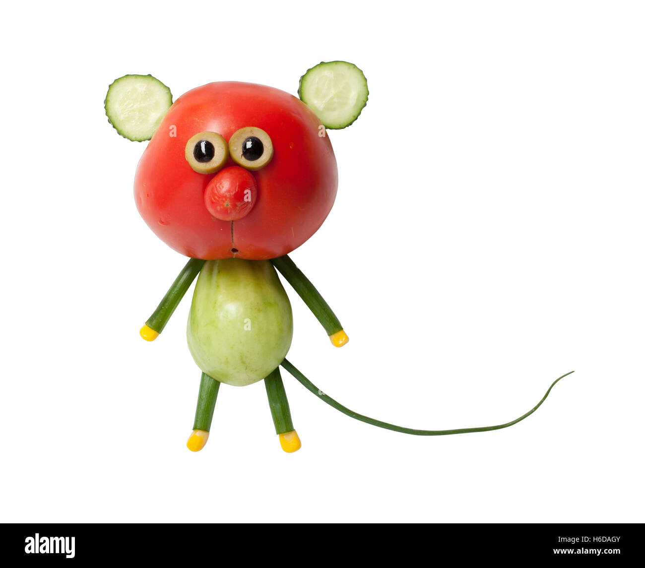 Funny mouse made of red and green tomato on white background Stock ...