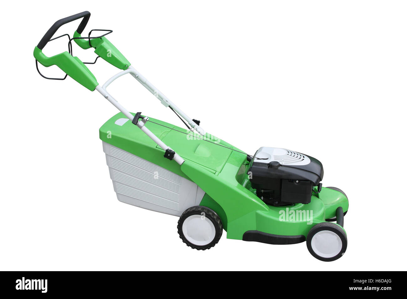 Green mowing-machine isolated on a white background Stock Photo - Alamy