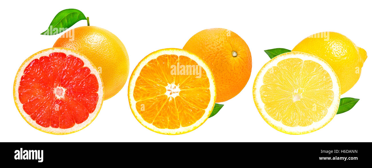Citrus Fruit Set (grapefruit,orange, lemon) isolated on white ...