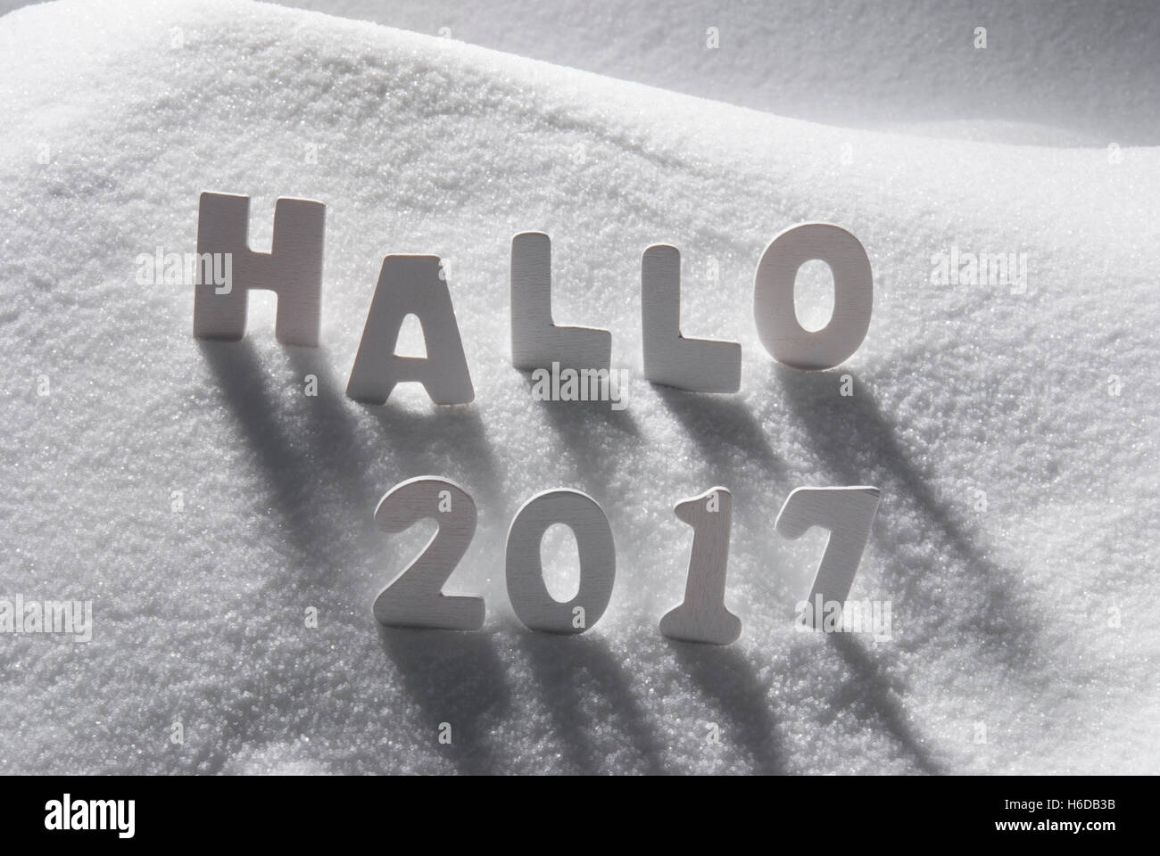 Text Hallo 2017 Means Hello With White Letters In Snow Stock Photo - Alamy