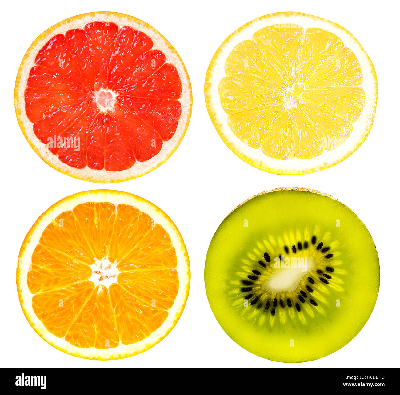 Citrus Fruit Set ( grapefruit, orange,kiwi, lemon) isolated on white ...