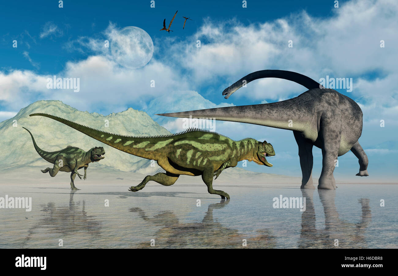 Omeisaurus & A Yangchuanosaurus Dinosaurs Stock Photo - Alamy