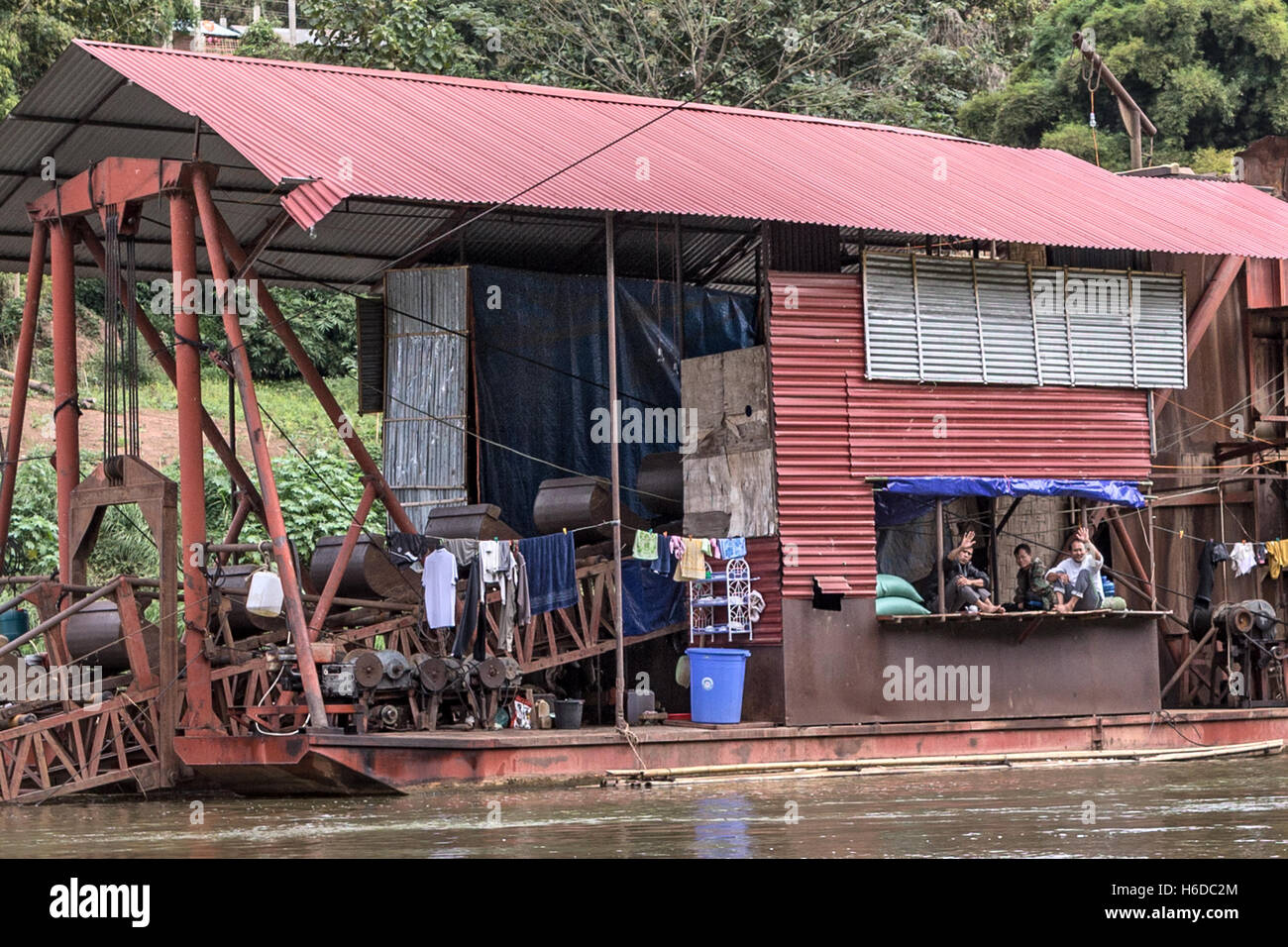 Gold mining, extraction boat, Nam Ou river, Oudomxay province, Laos ...