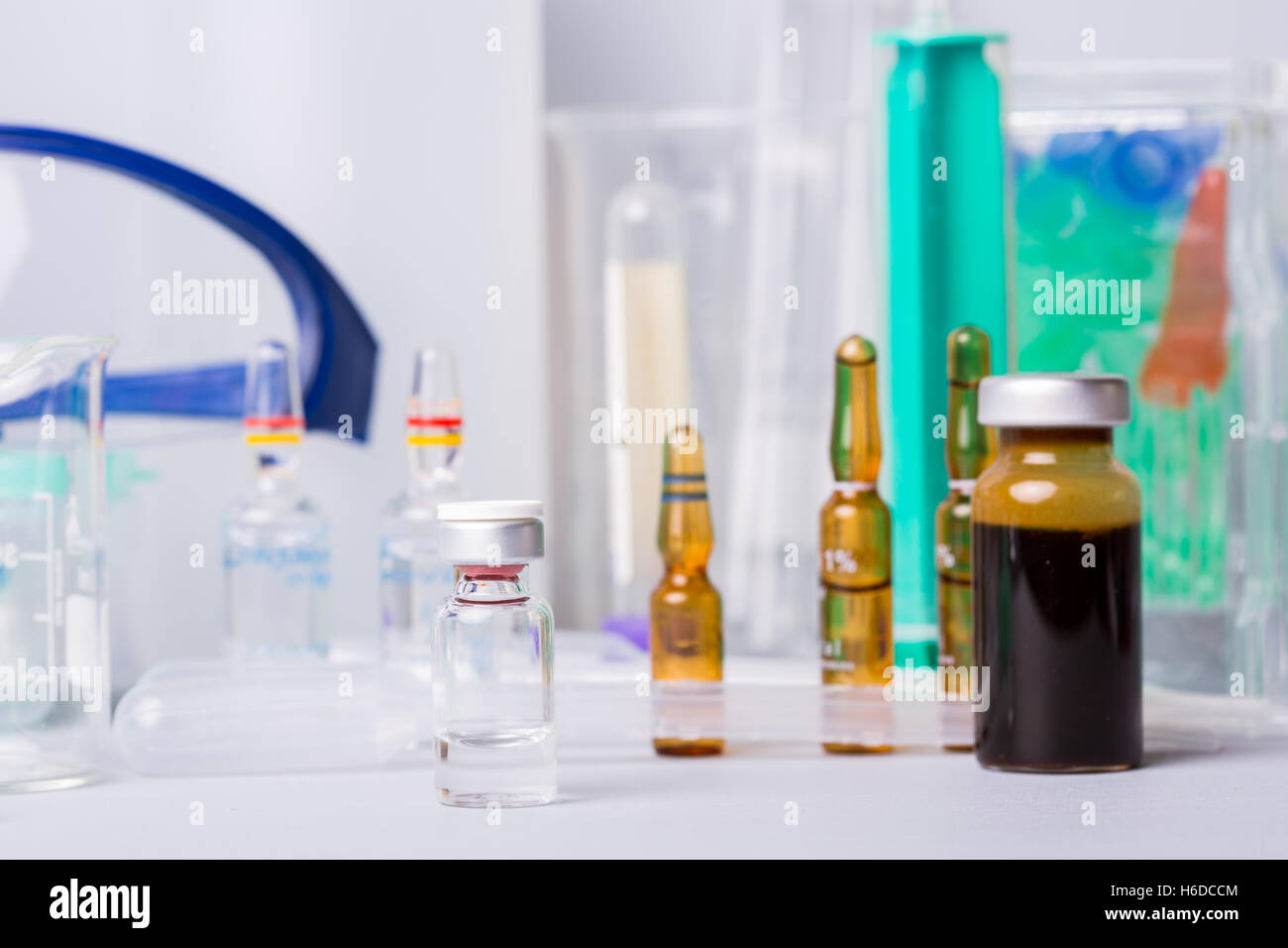 Research lab assorted glassware equipment detail Stock Photo - Alamy