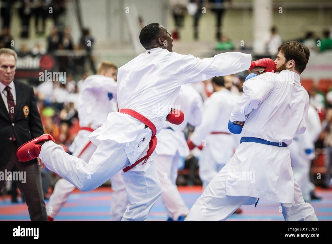 Linz, Austria. 26, October, 2016. Enes Erkan in blue belt (Turkey ...