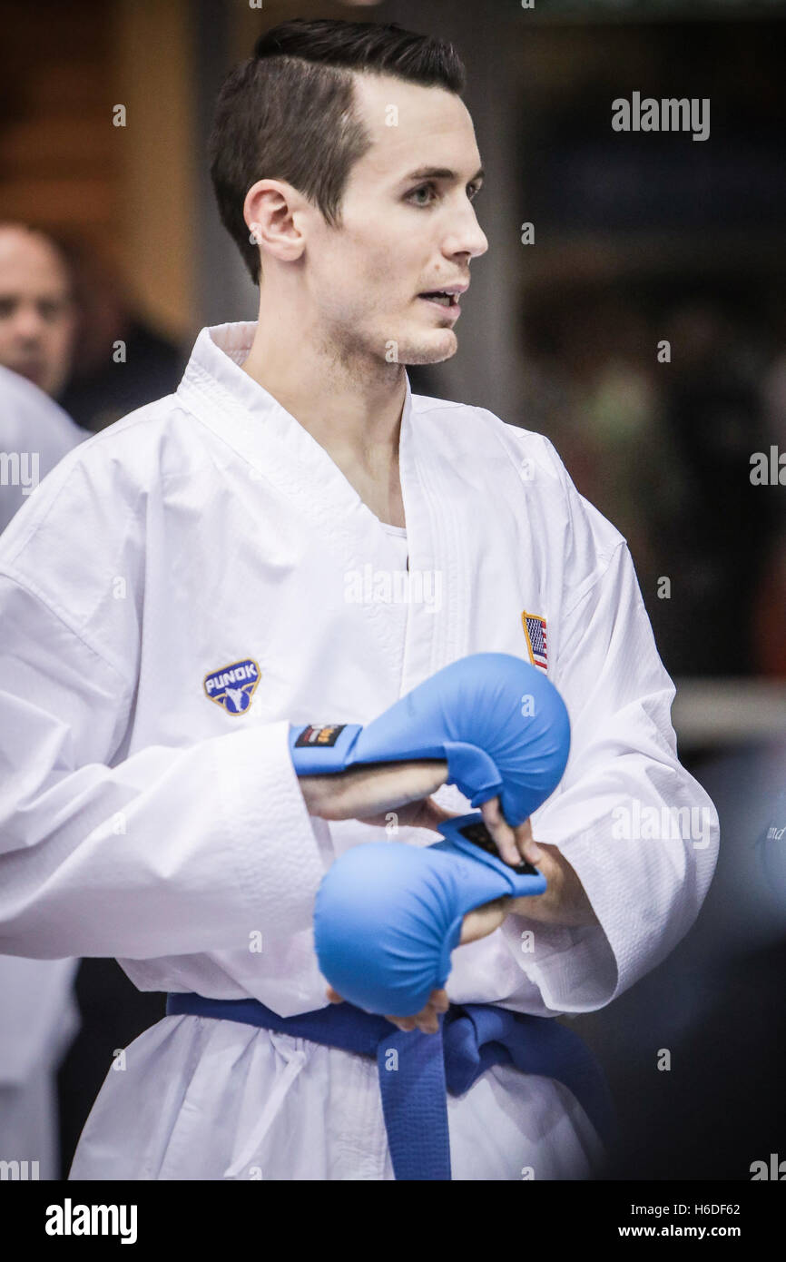 Linz, Austria. 26, October, 2016. Tom Scott (USA) Kumite Male, World ...