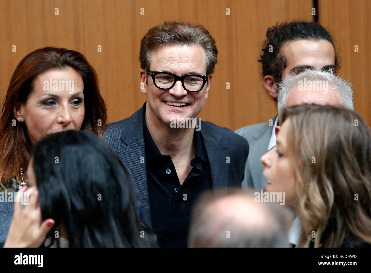 Colin Firth with the cast Rome 27th October 2016. Actor Colin Firth ...