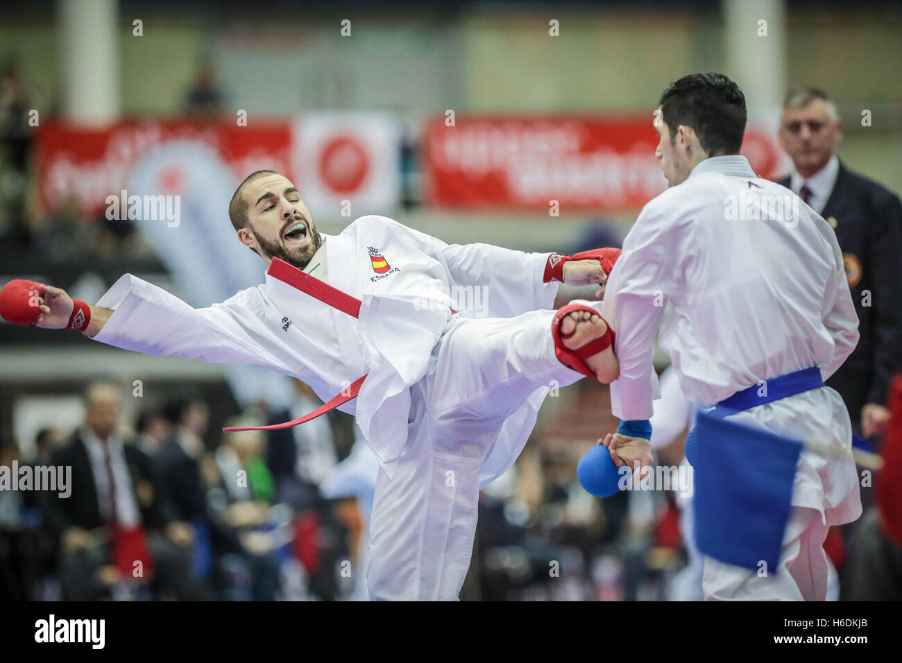 Linz, Austria. 27, October, 2016. Geoffrey Berens (Netherlands) Kumite ...
