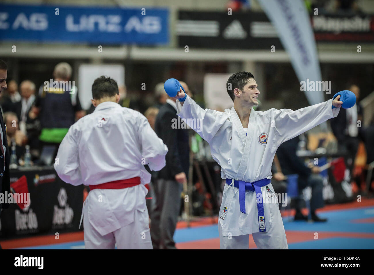 Linz, Austria. 27, October, 2016. Geoffrey Berens (Netherlands) Kumite ...