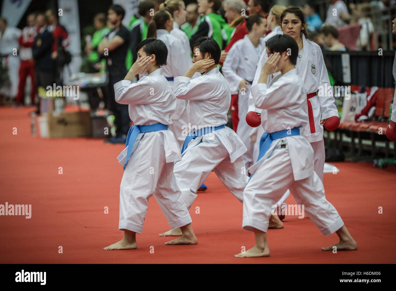 Linz, Austria. 27, October, 2016. Female Team kata, Team Japan World ...