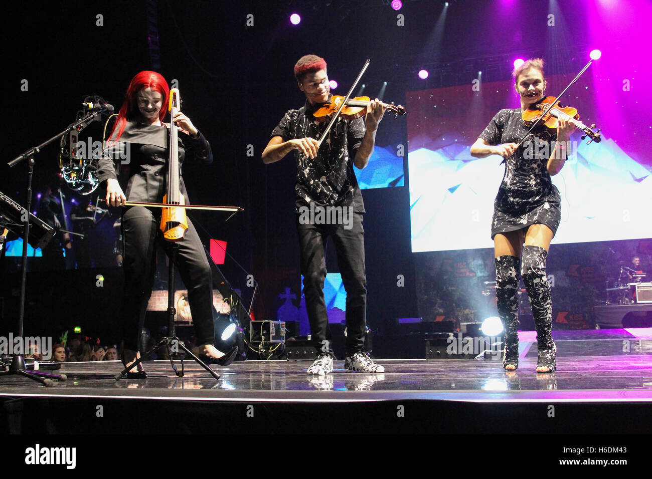Clean Bandit performing live on stage at the 2016 KISS Haunted House ...