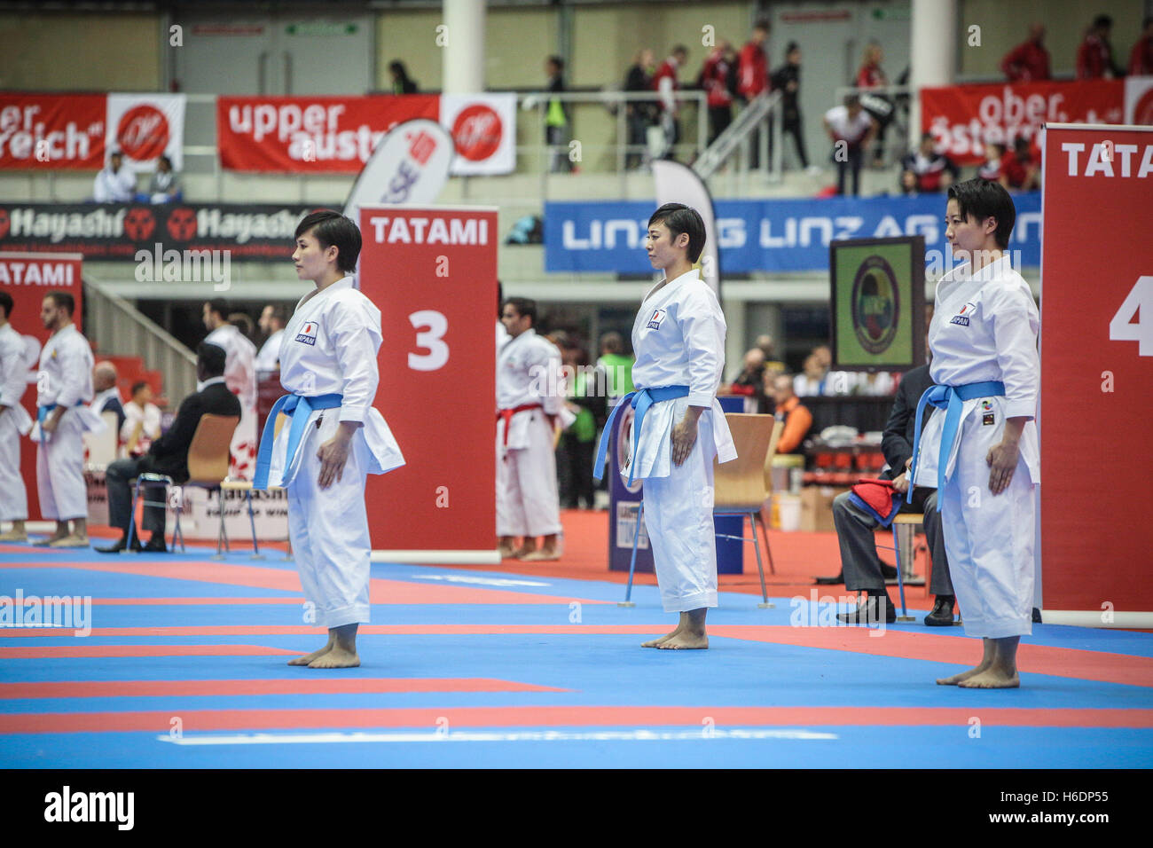 Linz, Austria. 27, October, 2016. Female Team kata, Team Japan World ...