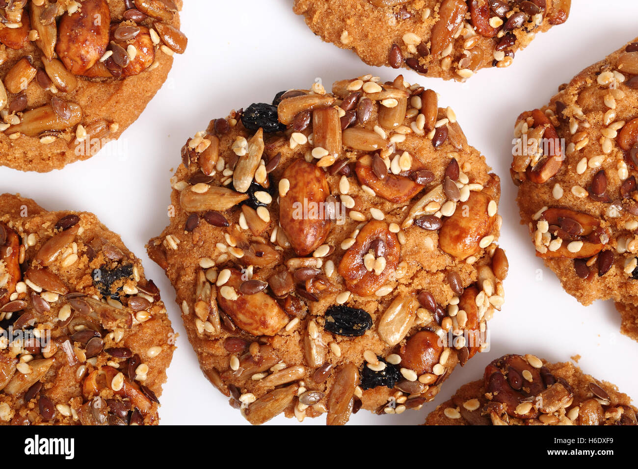 Multi seed cookies. Isolated on white background. Directly Above Stock ...