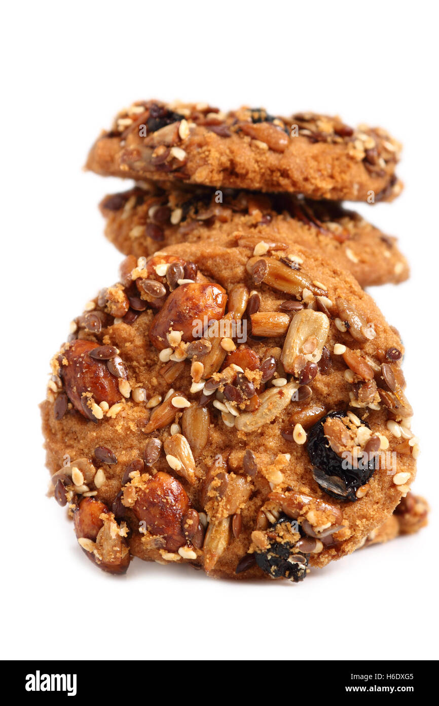Multi seed cookies. Isolated on white background. Macro Stock Photo - Alamy