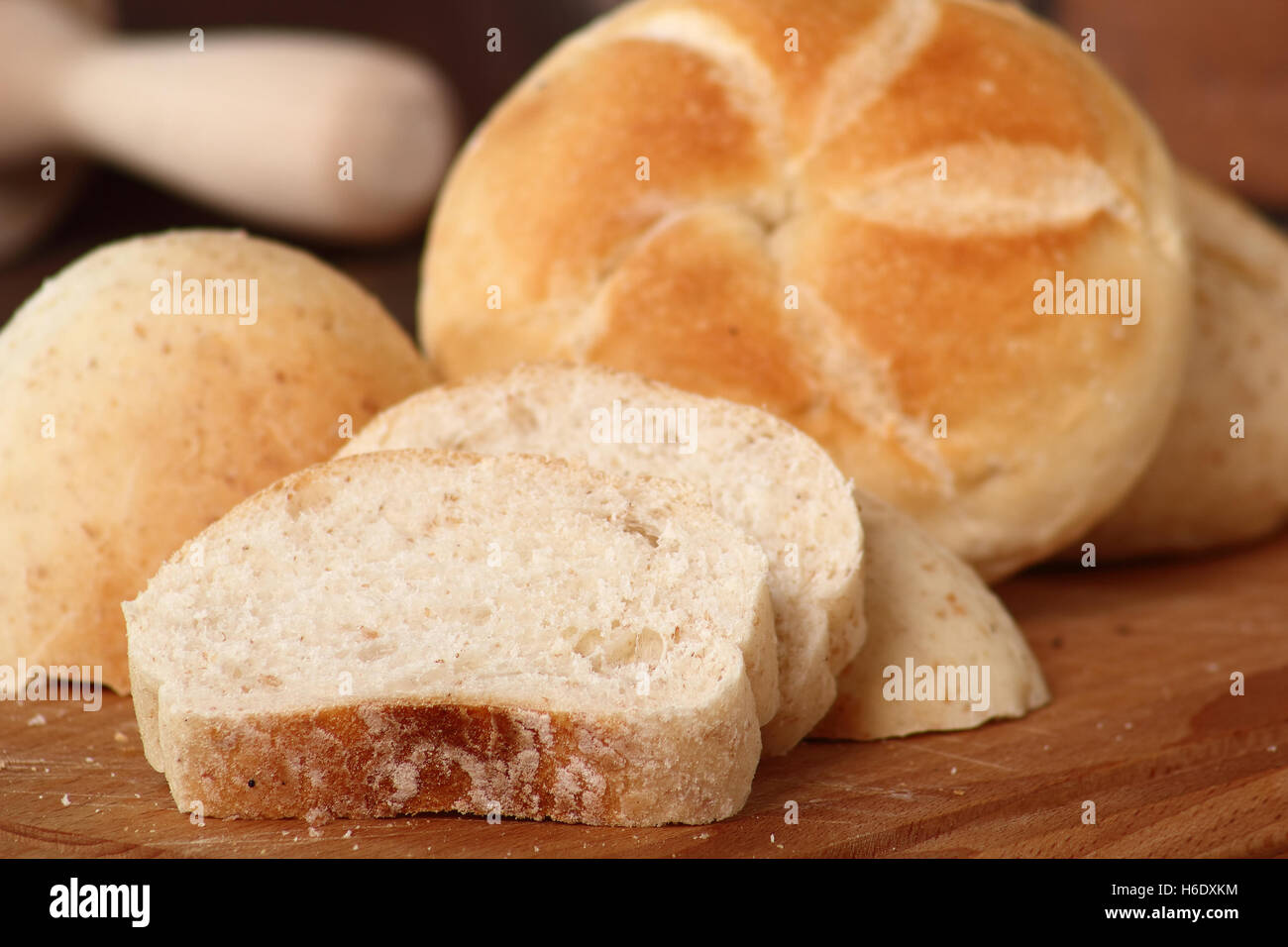 Sliced whole wheat and kaiser bread roll Stock Photo - Alamy