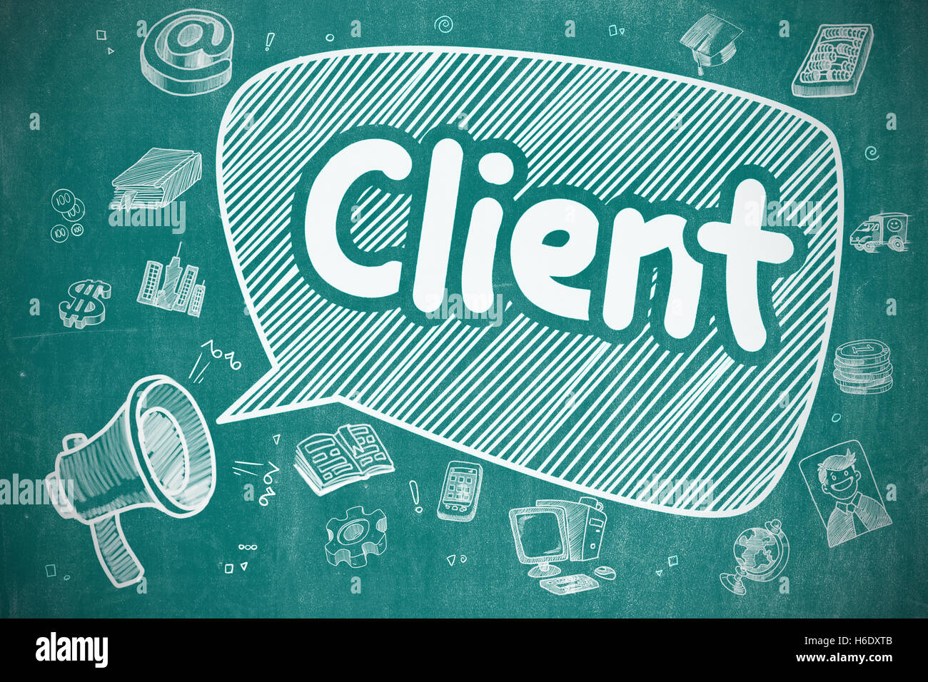Client - Doodle Illustration on Blue Chalkboard Stock Photo - Alamy