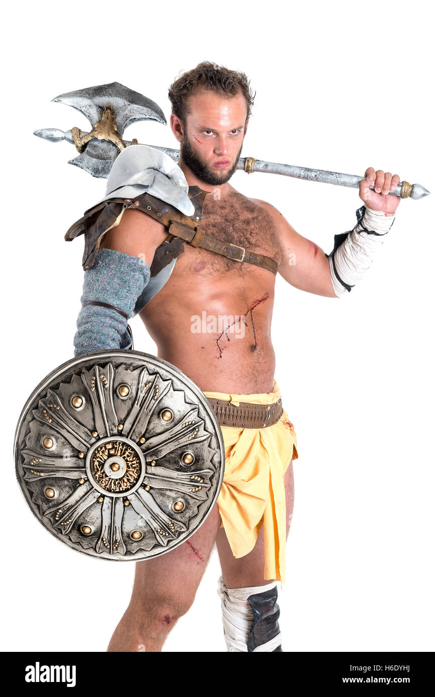 Ancient warrior or Gladiator isolated in a white background Stock Photo ...