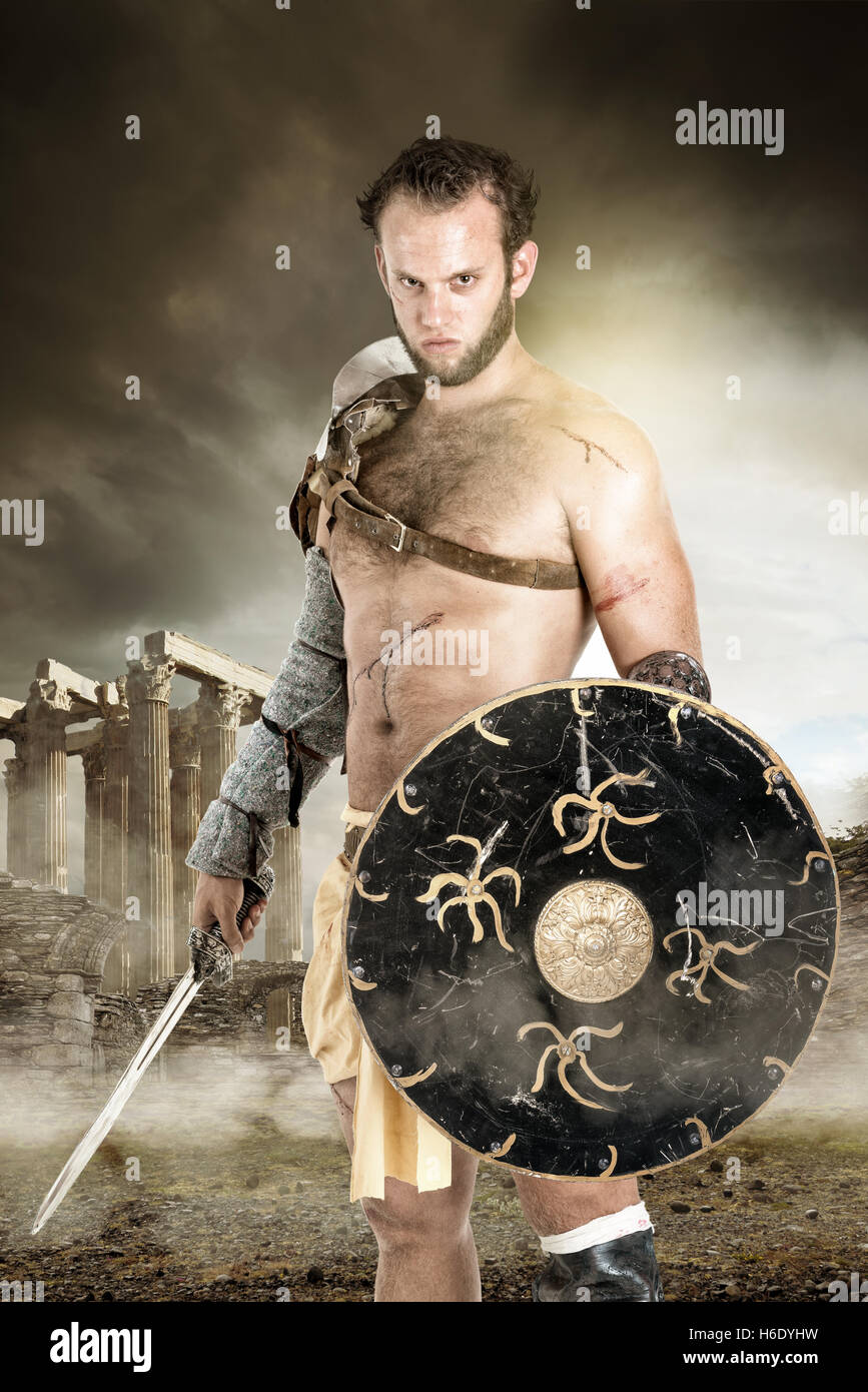 Ancient barbarian warrior or Gladiator ready to fight Stock Photo - Alamy