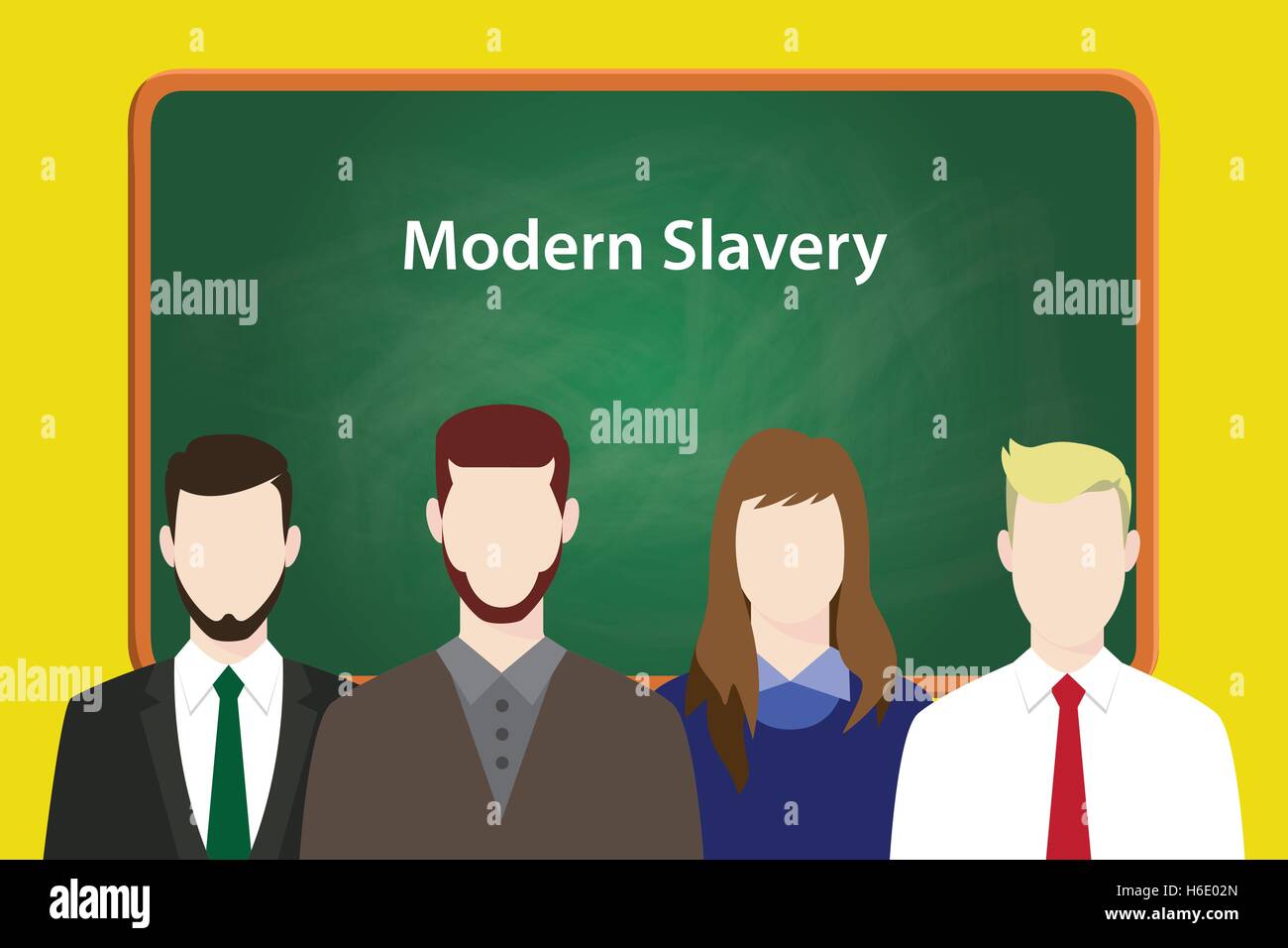 modern slavery illustration concept with business man and woman lining ...