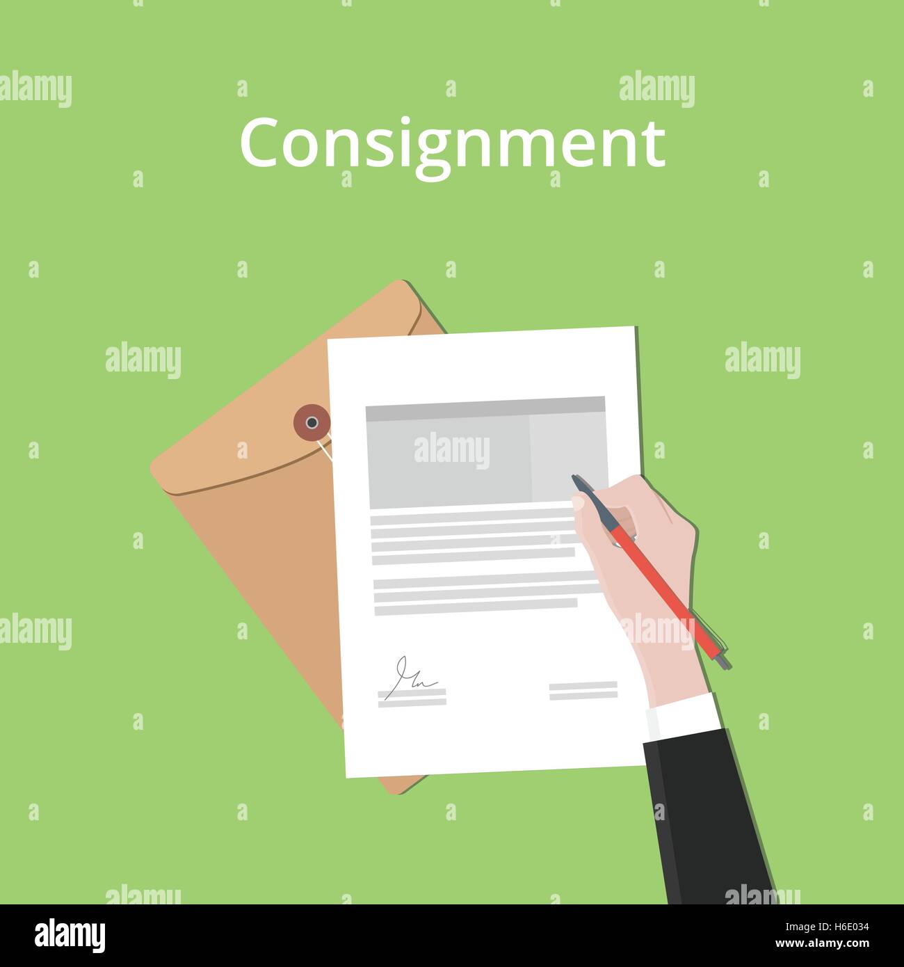 consignment illustration concept a business man hand signing a paper ...