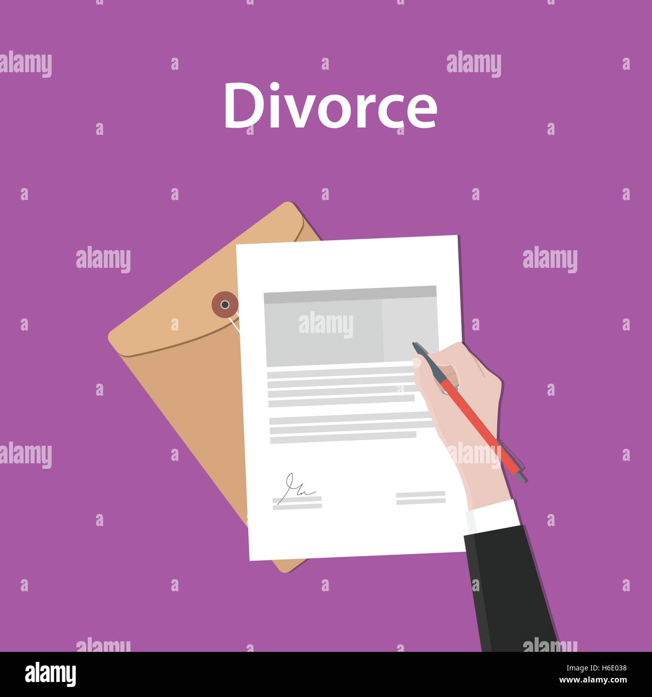 divorce illustration concept a business man hand signing a paper ...