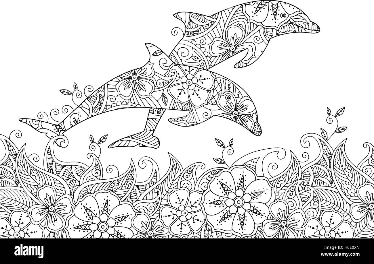 Dolphins Jumping In The Sunset Coloring Pages