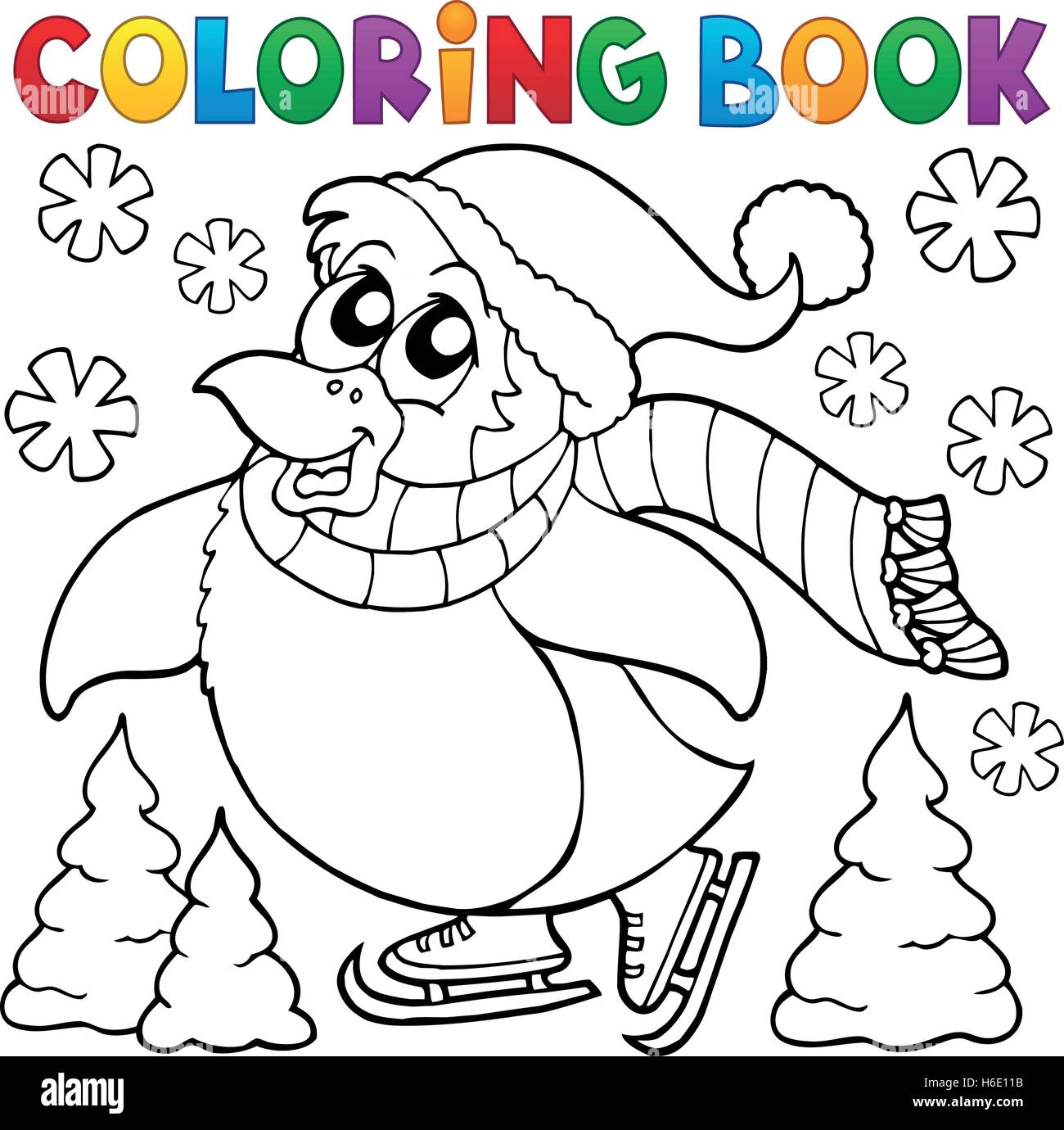 Coloring book happy skating penguin - eps10 vector illustration Stock ...