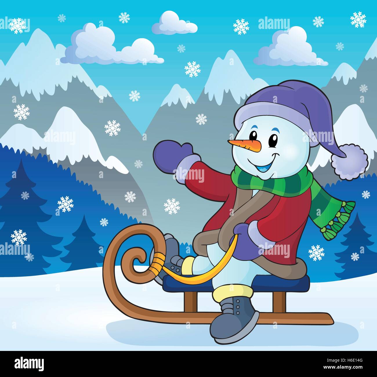 Snowman on sledge theme image 3 - eps10 vector illustration Stock ...