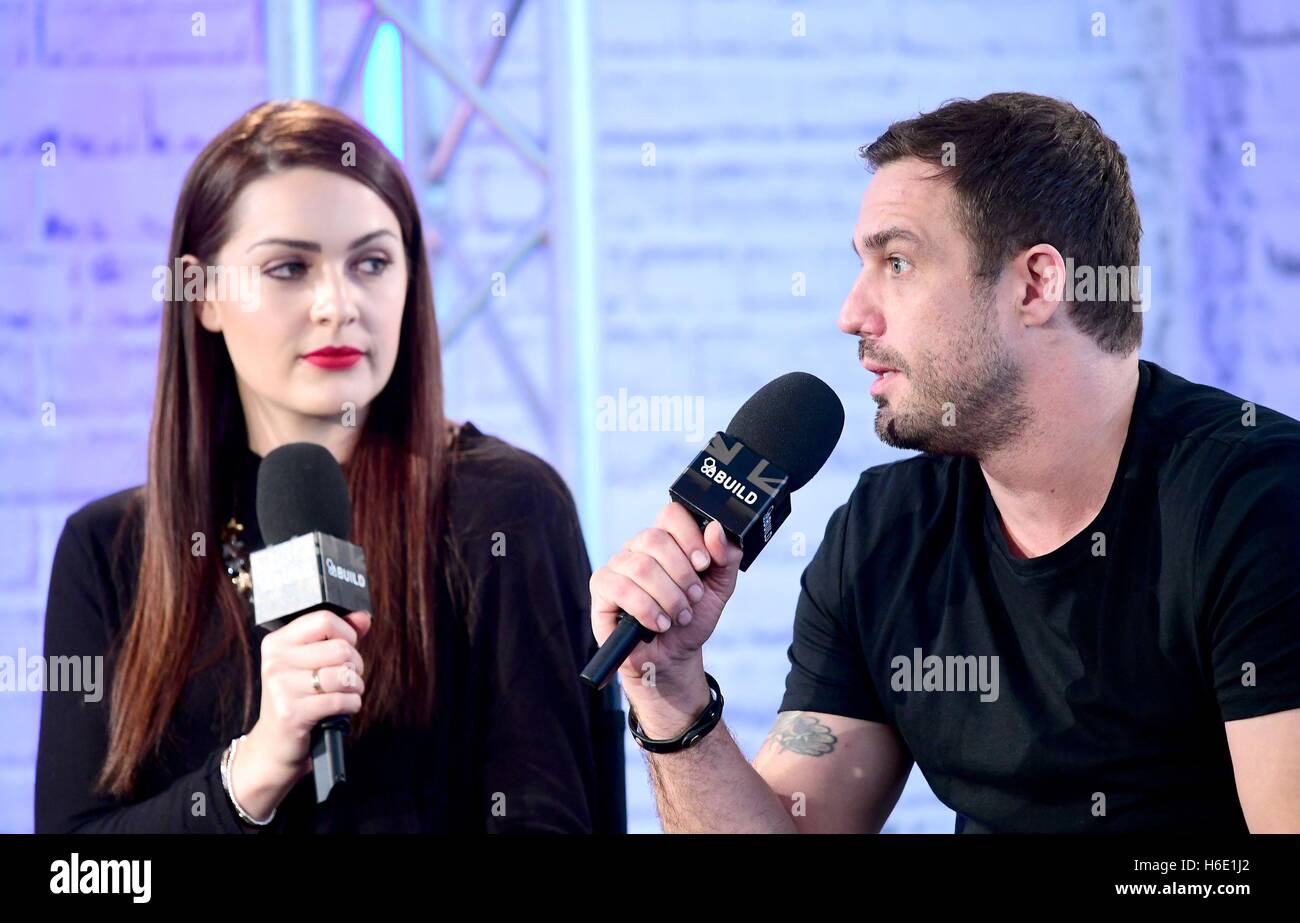 Anna Passey and Jamie Lomas from Hollyoaks speaking at an AOL BUILD ...
