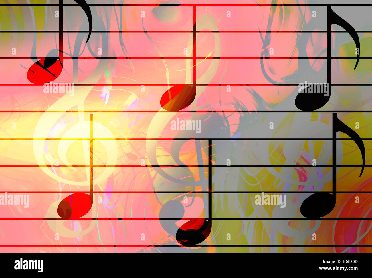 graphic design illustration of notes and note lines, music concept ...
