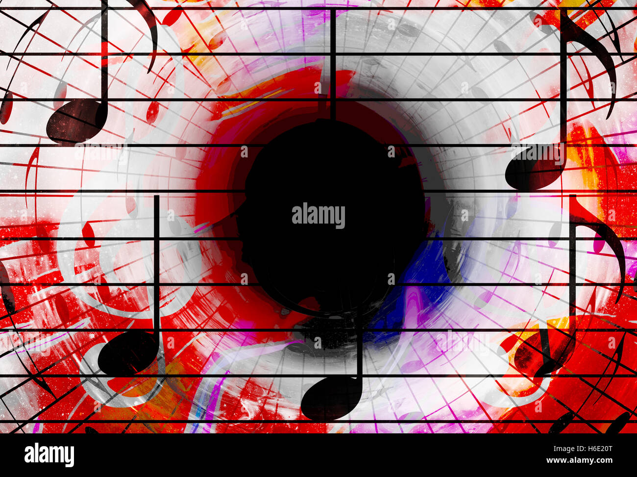 music notes in space with stars. abstract color background. Music ...
