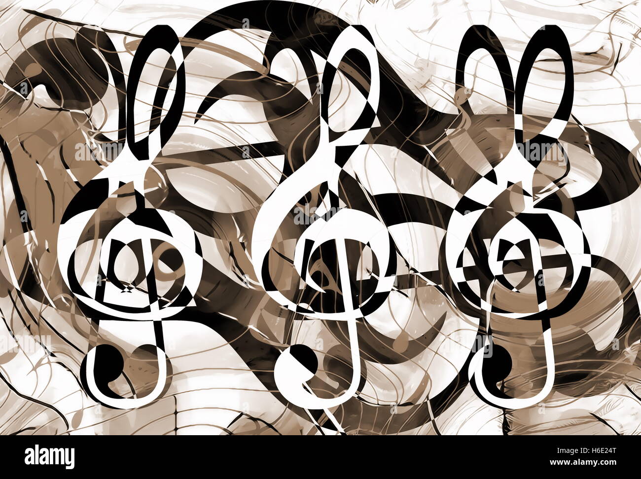 abstract music theme background with clef and notes, sepia background ...
